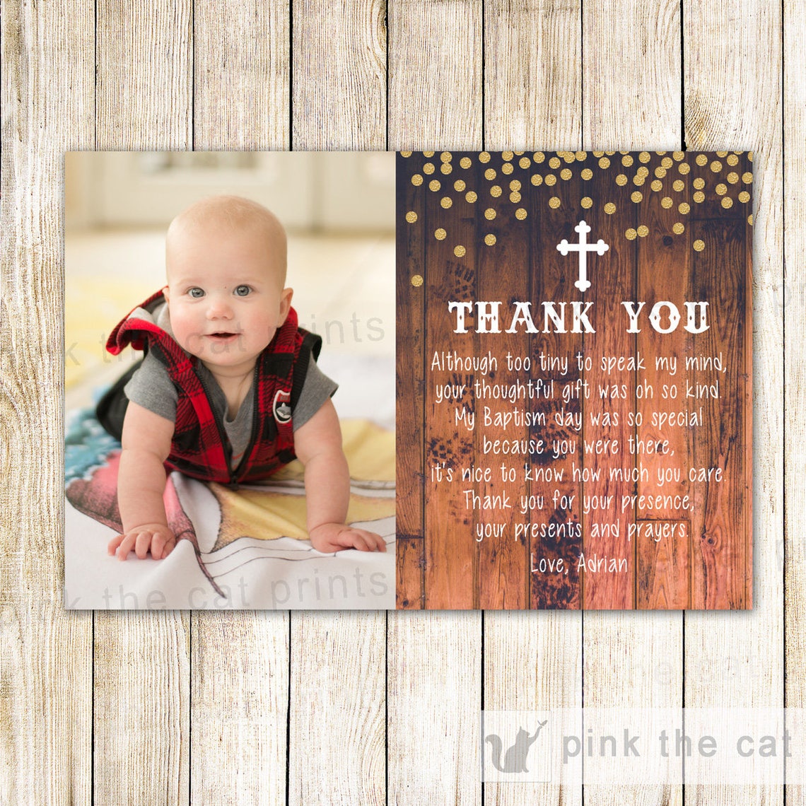 Rustic Baptism Thank You Card Rustic Thank You Note Photo Card - Etsy