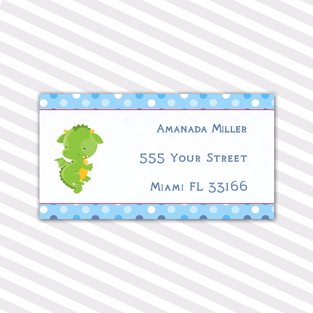 Dragon Address Labels Kids Birthday Baby Boy Shower Dragon Party Item ...