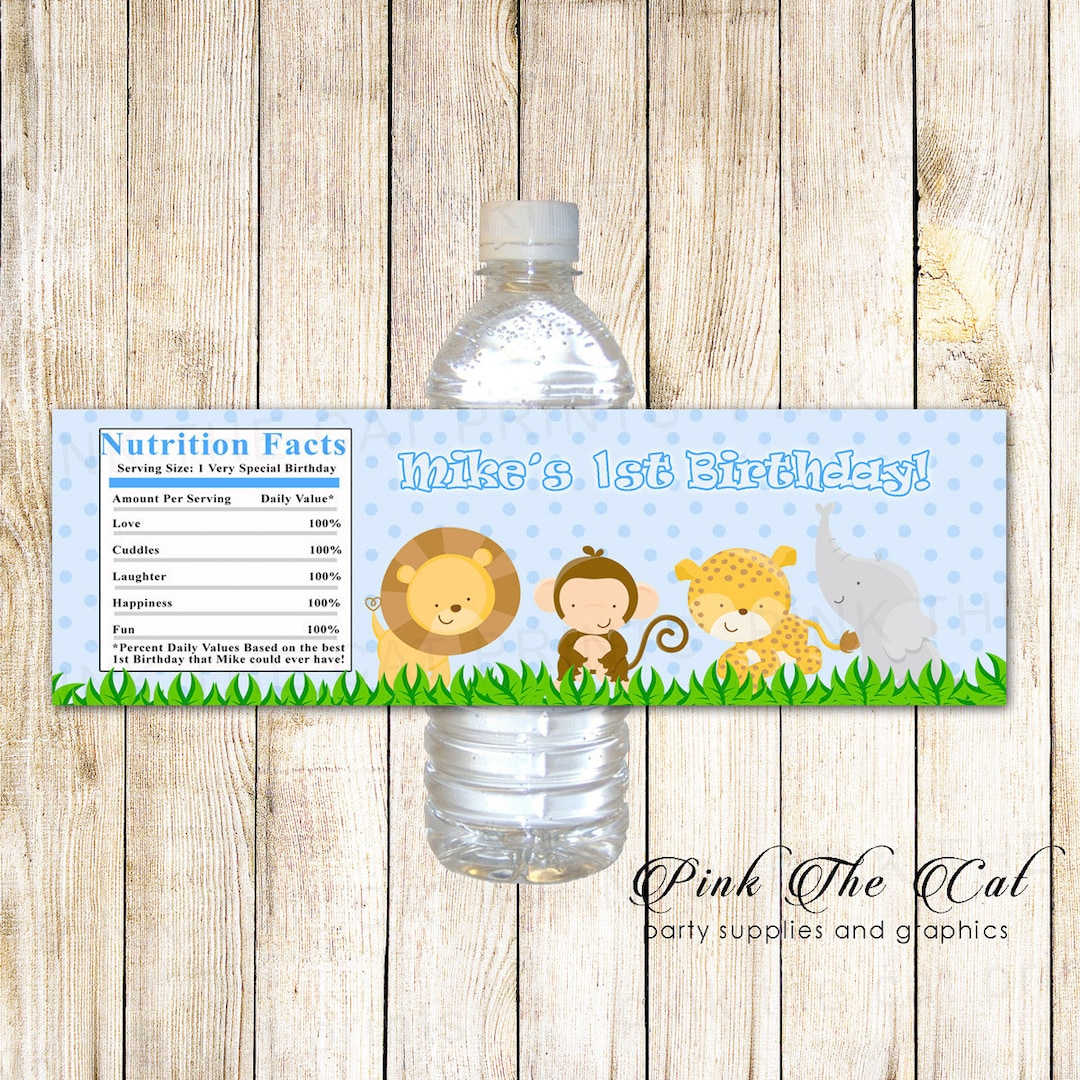 Safari Water Bottle Labels, Jungle Bottle Label, Animal 1st Birthday ...