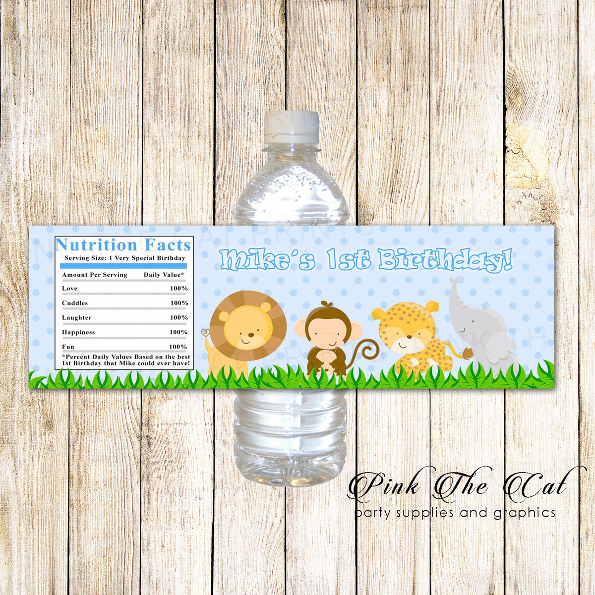 Editable tropical water bottle labels wild one 1st birthday favors 37 ...