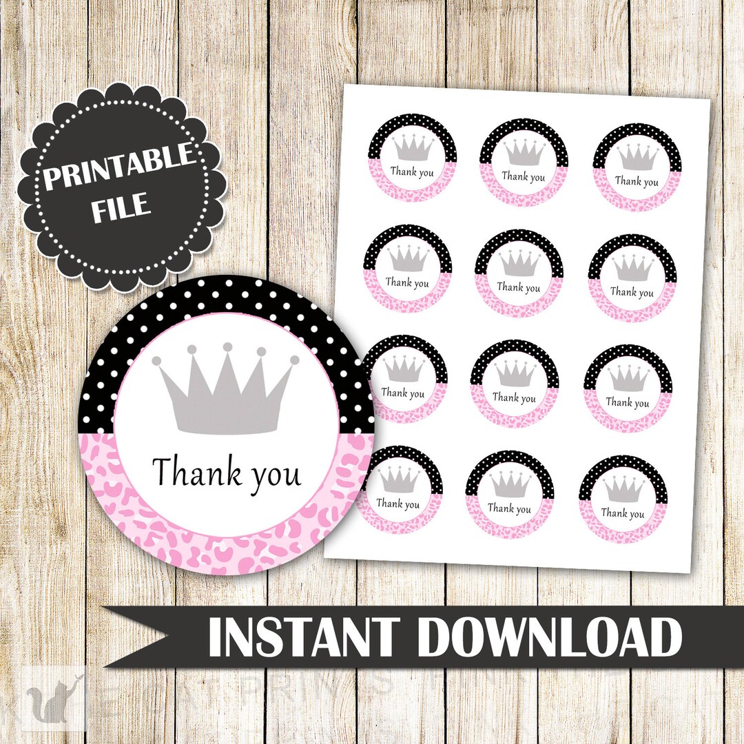 Princess Gift Favor Labels Gift Favor Tag Pink Leopard Black Polka Dots ...