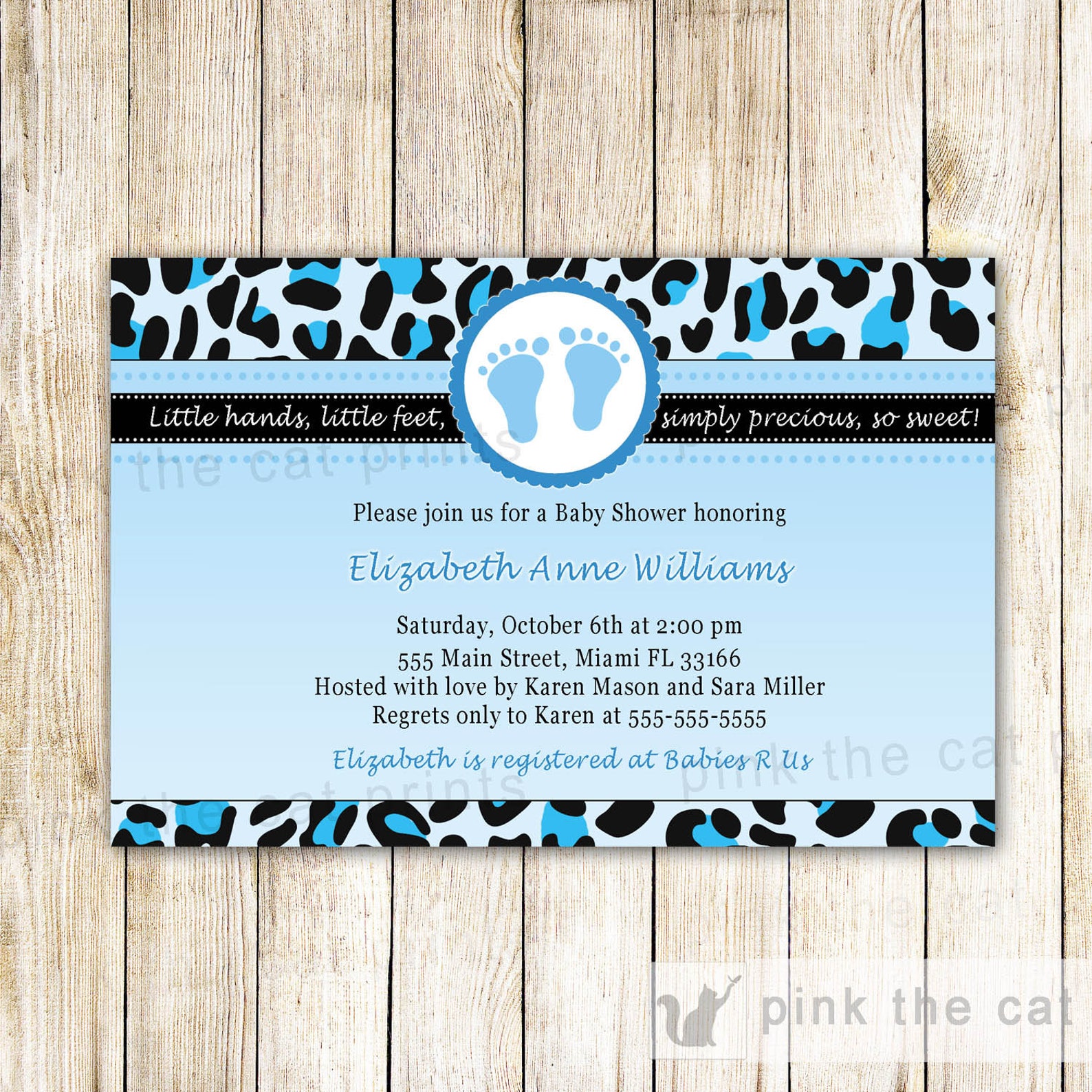 Blue Leopard Baby Shower Invitations, Personalized Cheetah Baby Shower ...