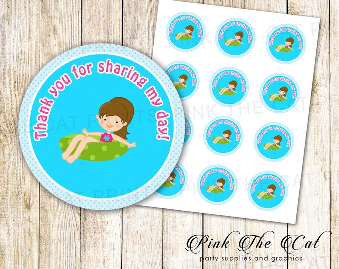 Pool Party Stickers, Pool Birthday Party Favor Tags - Etsy