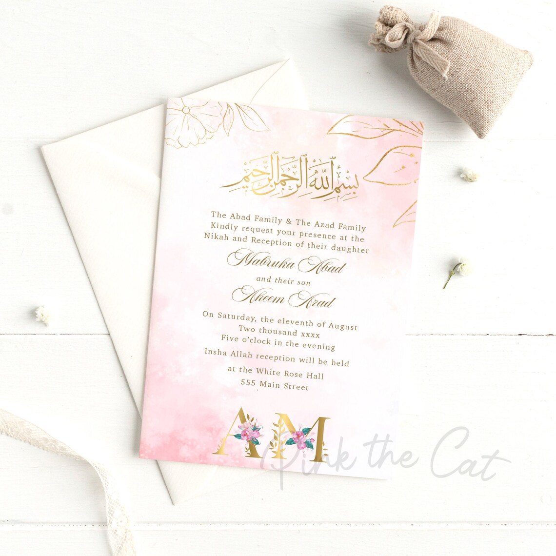 Nikah Invitation Monogram Letter Wedding Invitation Blush - Etsy