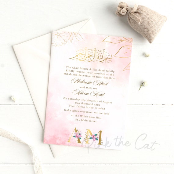 Nikah Invitation Monogram Letter Wedding Invitation Blush - Etsy