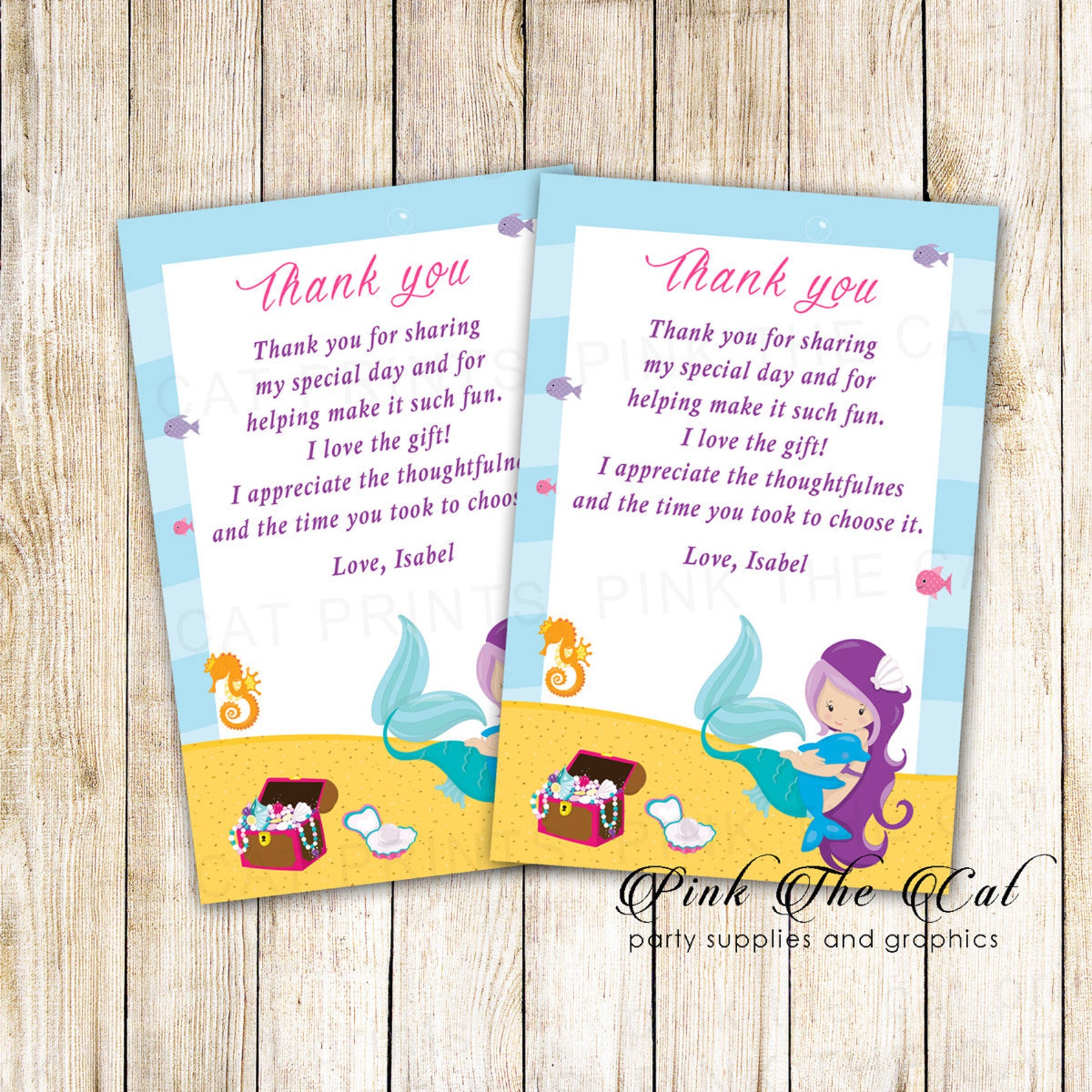 Mermaid Thank You Card - Mermaid Thank You Note - Under the Sea Thank ...