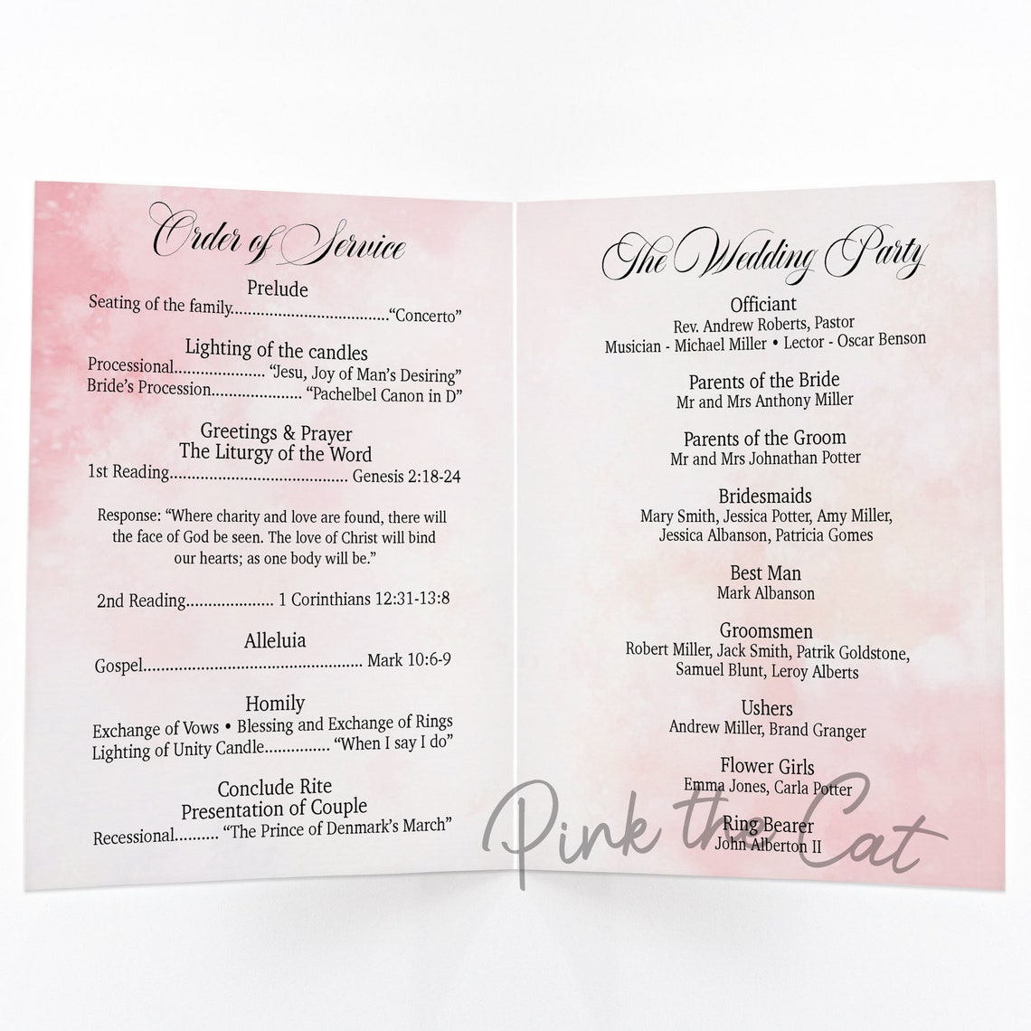 Blush Pink Gold Wedding Program Printable With Editable Text - Etsy