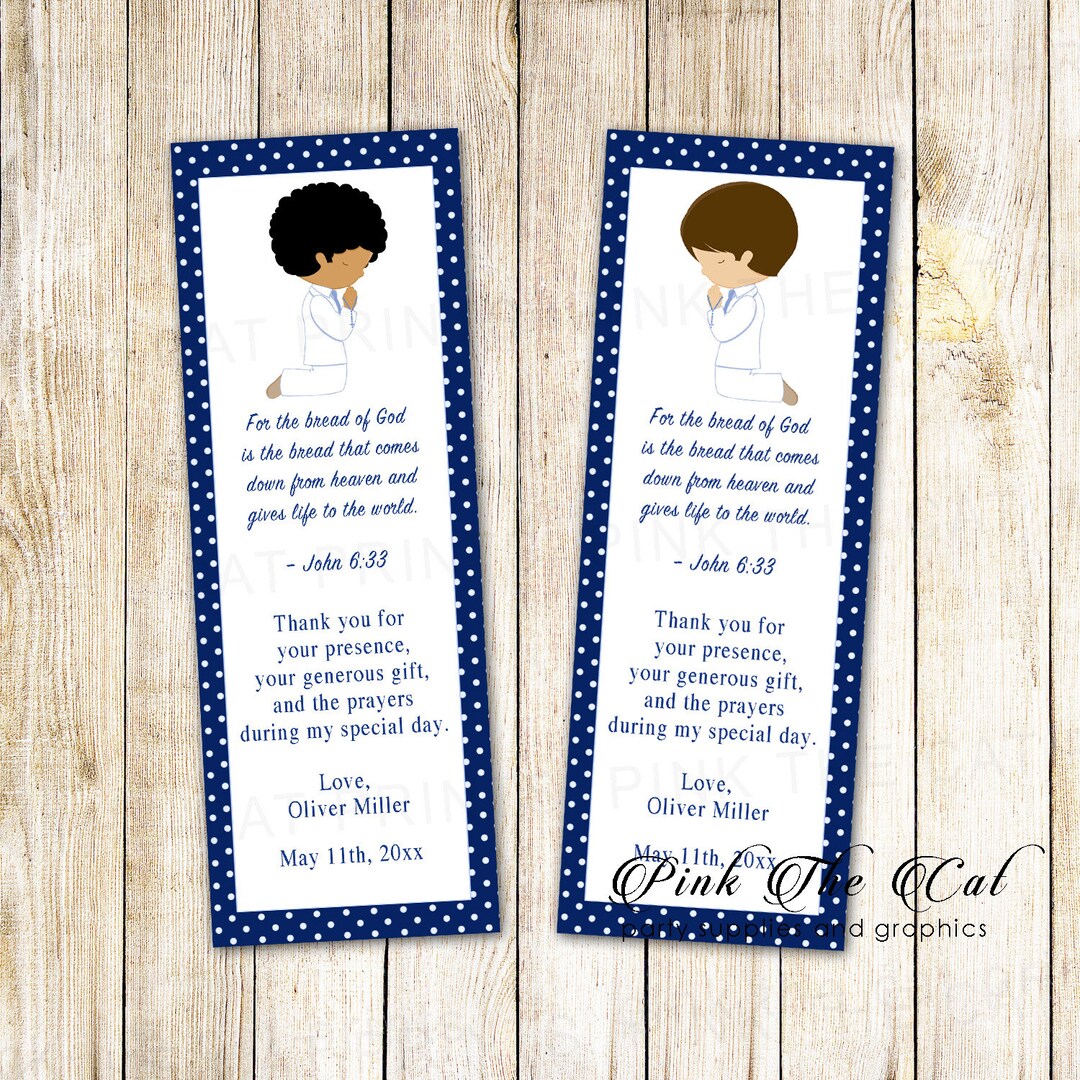 30 Printed First Communion Bookmark, Boy First Communion Favors ...