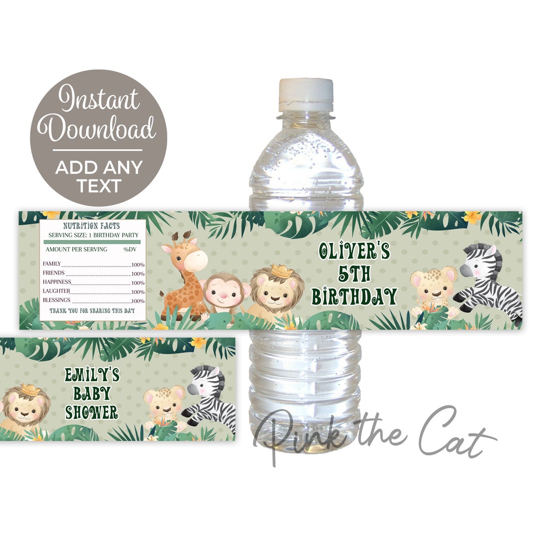 Jungle Safari Animals Water Bottle Labels for Boy Birthday or Baby ...