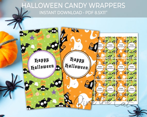 Halloween candy wrapper template printable halloween favor | Etsy