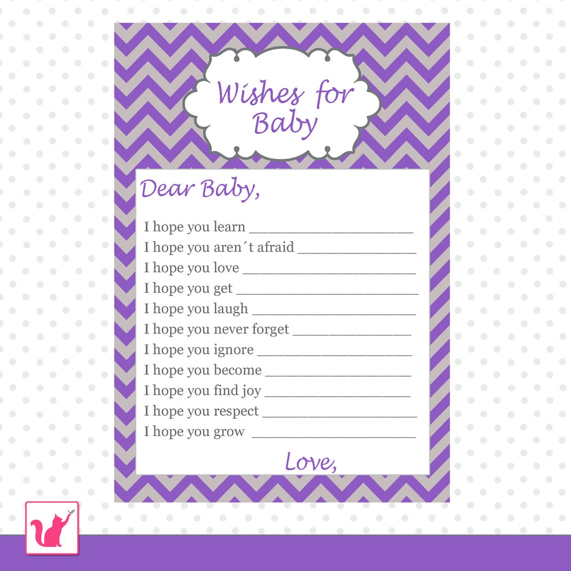 Wishes for Baby Card New Baby Messages Purple Wishes Card | Etsy
