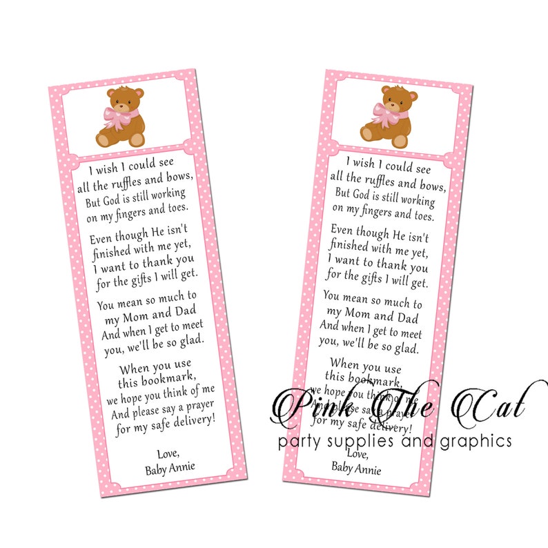 30 Bookmarks Girl Shower Pink Bear Personalized With Name, Printed ...