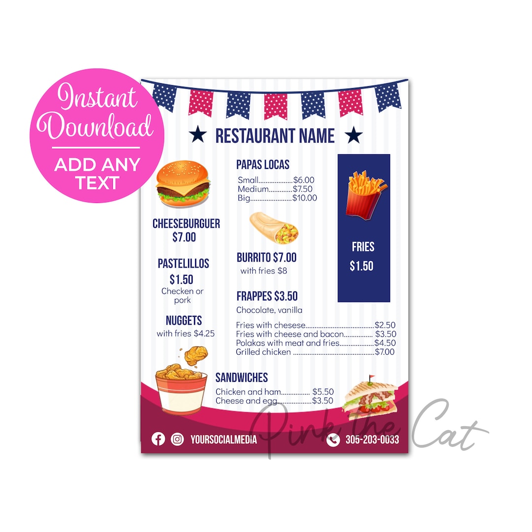 Food Menu Editable, for Truck Fast Food Restaurant Editable Red and ...