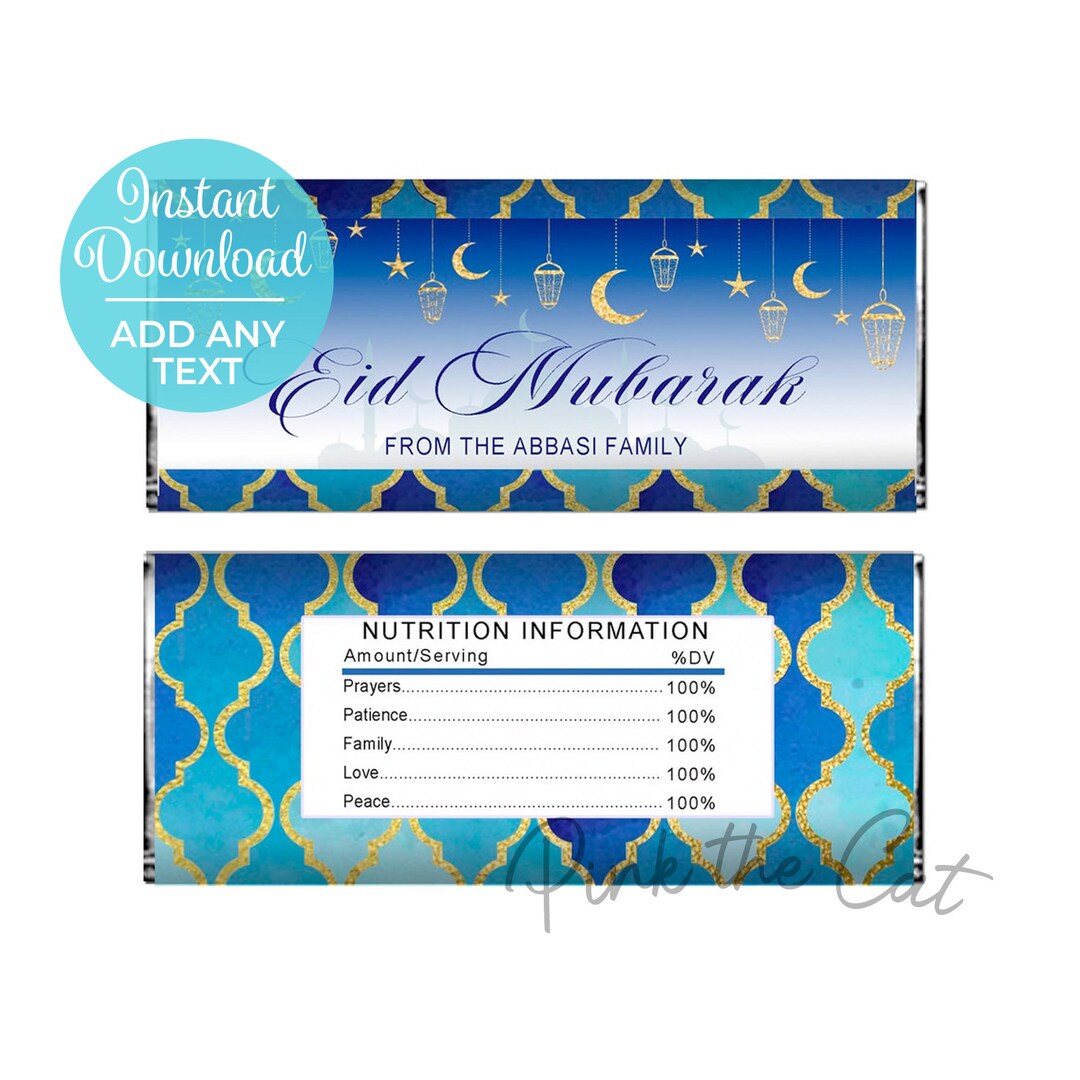 Eid Mubarak Candy Bar Label, Ramadan Mubarak Candy Wrapper, Happy Eid ...