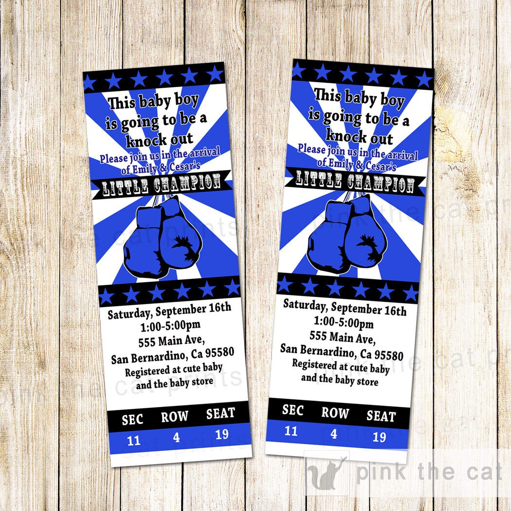 Boxing Baby Shower Boxing Invitation Ticket Sports Royal Blue Black ...
