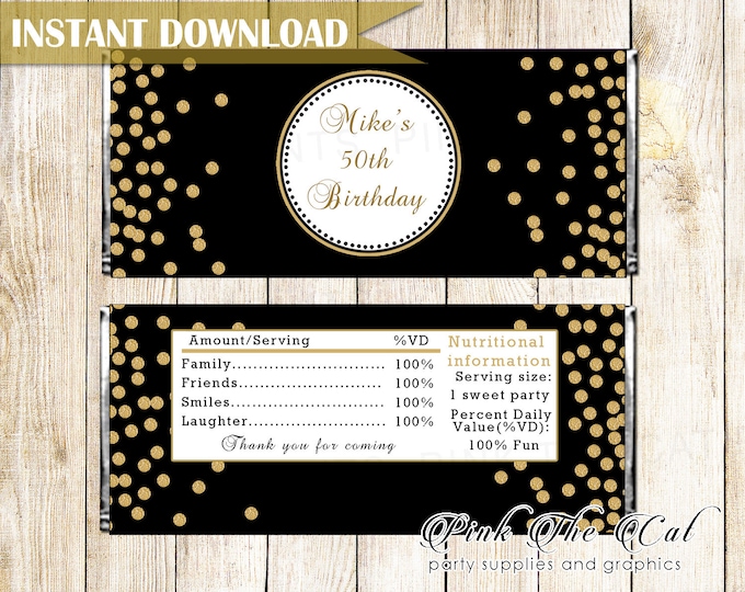 Adult Birthday Candy Bar Wrapper Gold Confetti Birthday Candy - Etsy