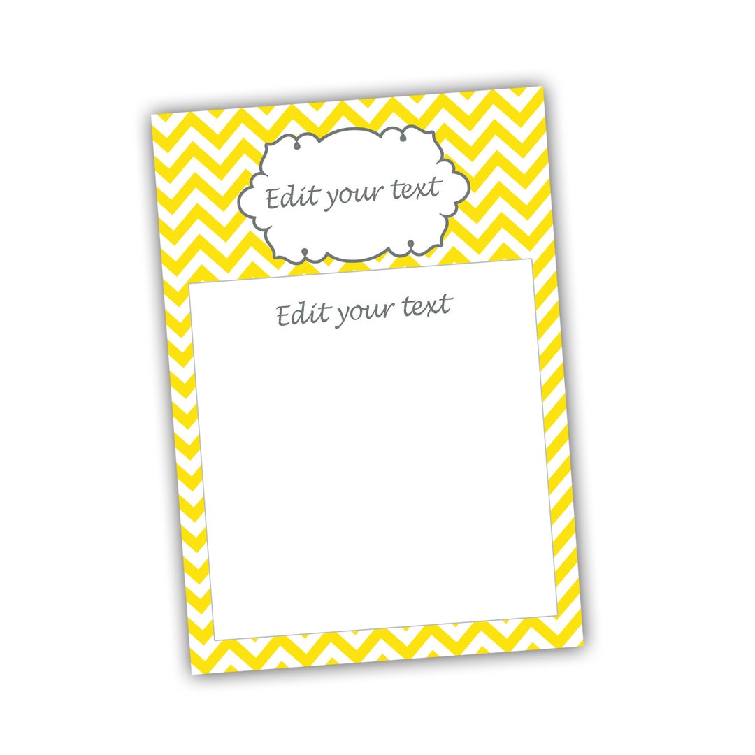 Editable Party Card - Yellow Chevron for Baby Shower or Birthday and ...