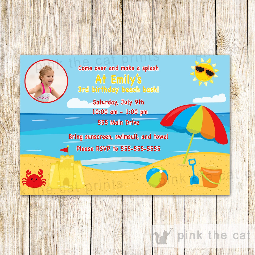 Invitación invitación playa cumpleaños invitación chica playa fiesta ...