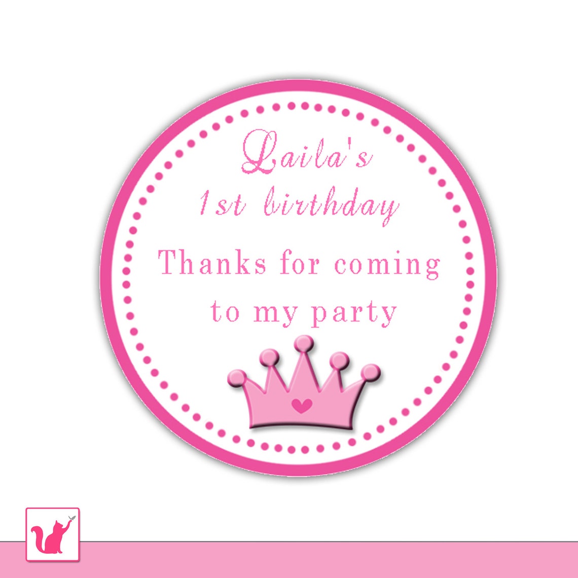 Printable Personalized Pink Princess Birthday Thank You Tag | Etsy