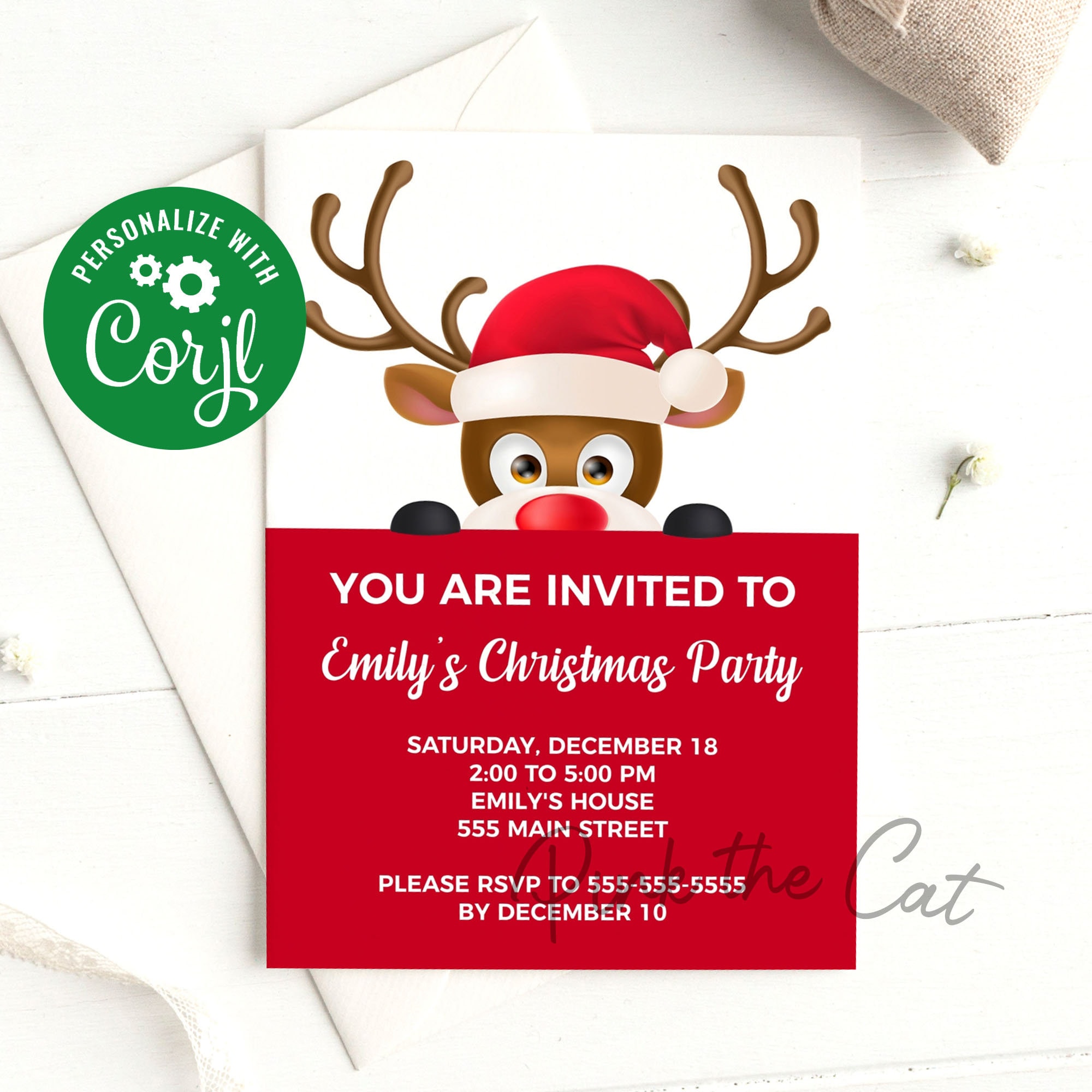 Reindeer Christmas Party Invitation Christmas Invitation Kids | Etsy