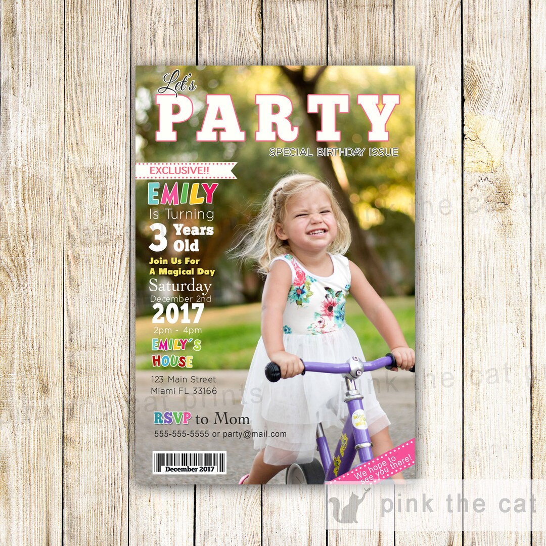 Magazine Invitation, Magazine Cover Invitation for Kids, Girl Photo ...