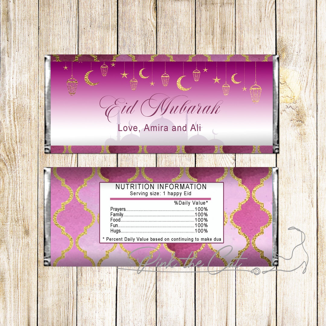 Eid Mubarak Candy Bar Label, Ramadan Mubarak Candy Wrapper, Happy Eid ...