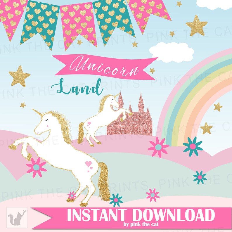 Unicorns Clip Art Unicorn Clipart Glitter Gold Digital | Etsy