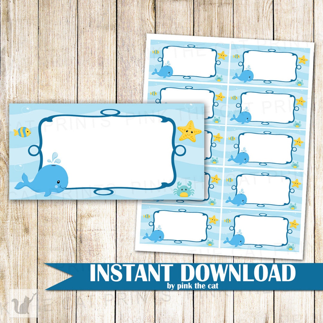 Whale Favor Label Under the Sea Favor Tag Blank Whale Gift Labels ...