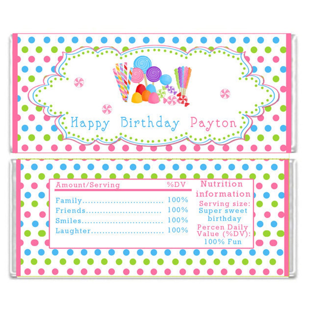 Candy Bar Wrapper Printable Personalized Sweet Labels - Birthday Party ...