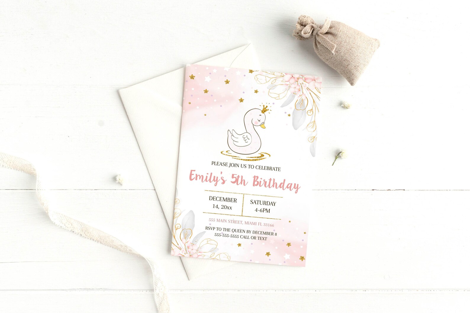 ON SALE Printable Swan Invitation, Princess Swan Invitation, Swan ...