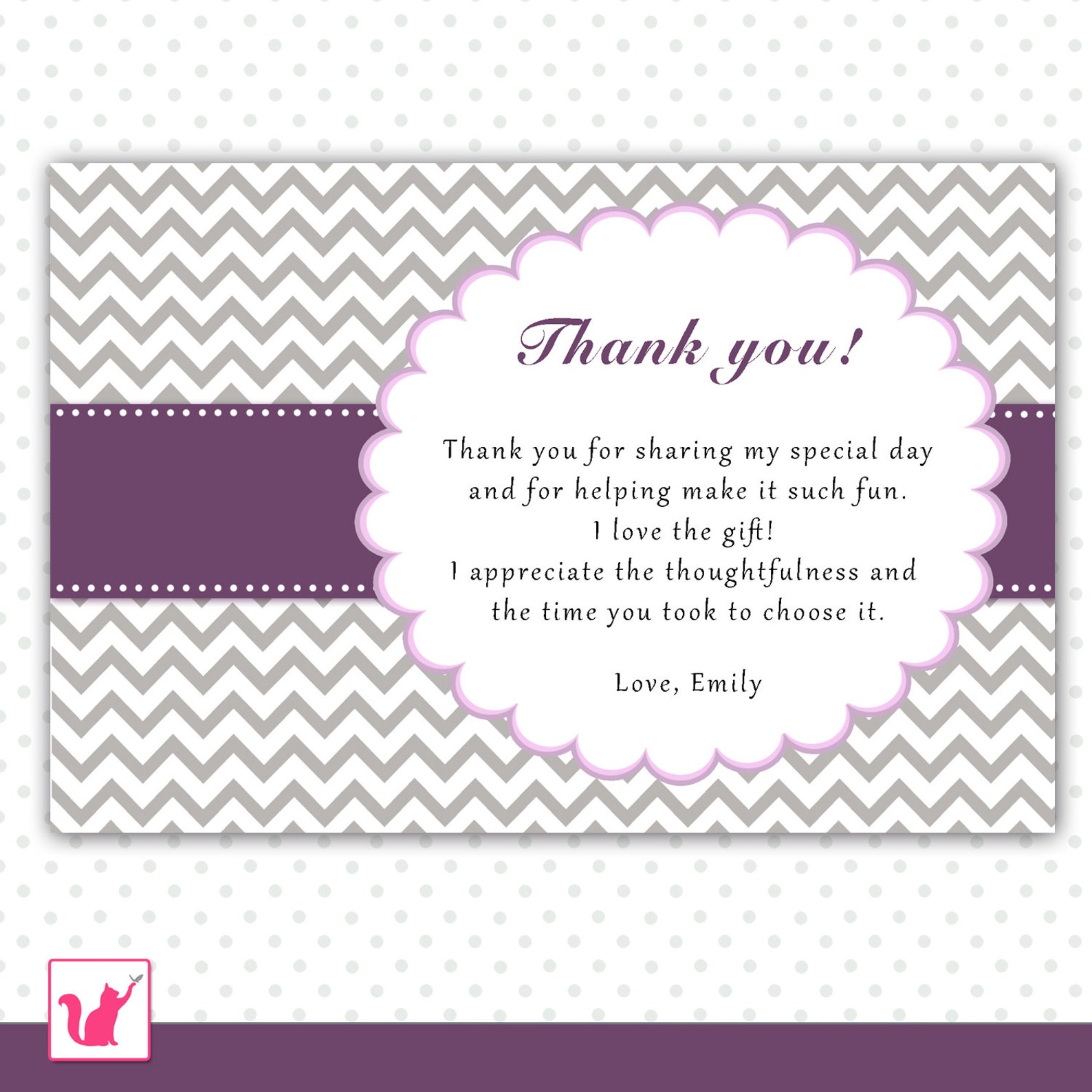 Printable Personalized Gray Chevron Thank You Card Note - Etsy