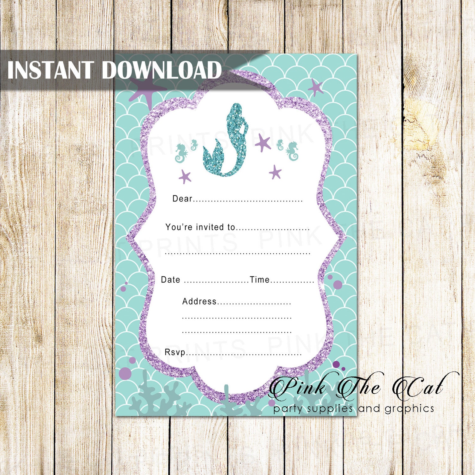 ON SALE Printable Mermaid Invitation, Mermaid Invitation Download ...