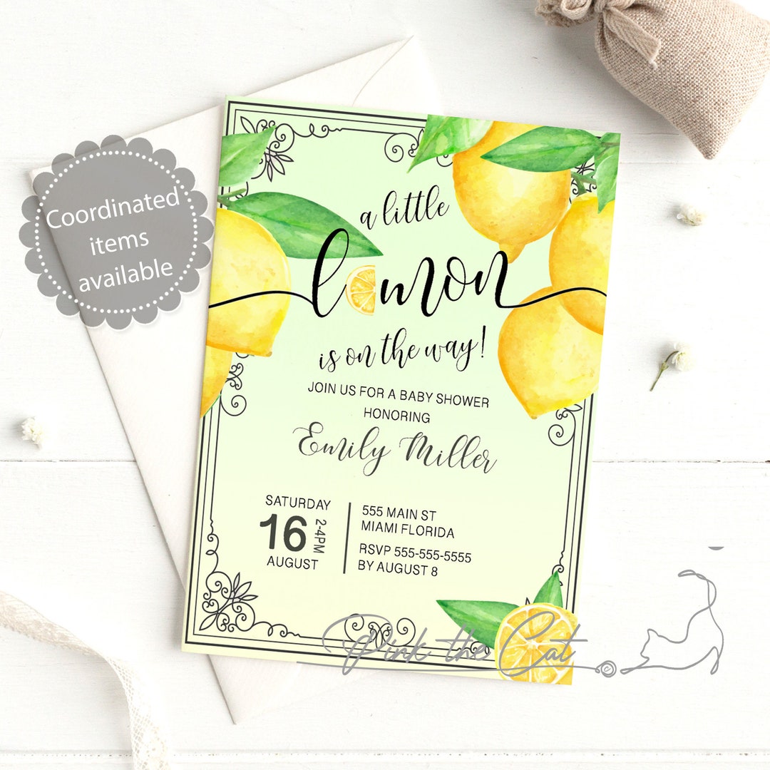 Lemon Baby Shower Invitations Watercolor Gender Neutral Citrus Baby ...