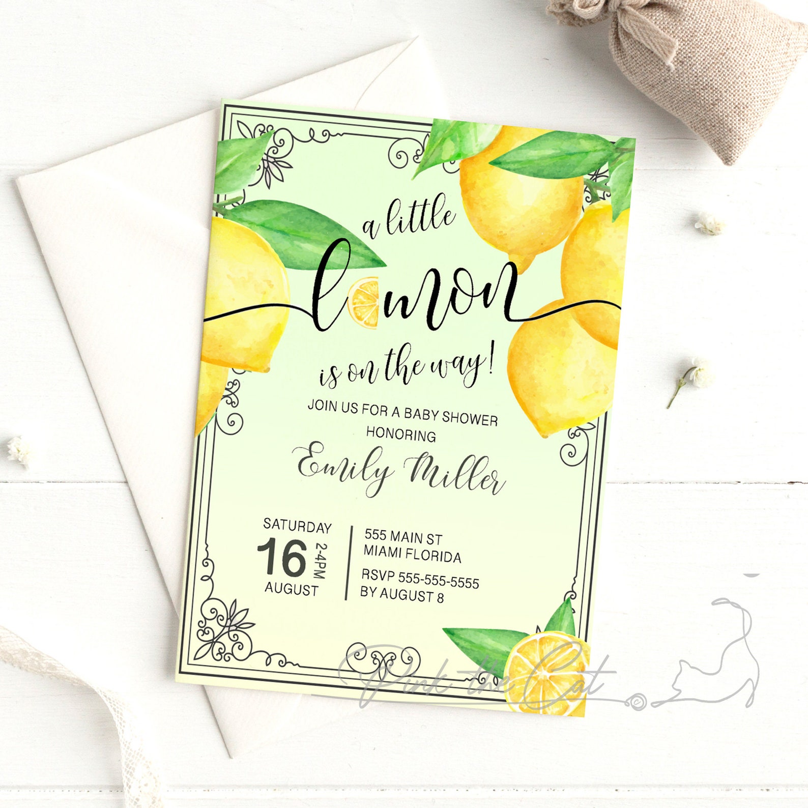 Lemon Baby Shower Invitations Watercolor Gender Neutral Citrus - Etsy UK