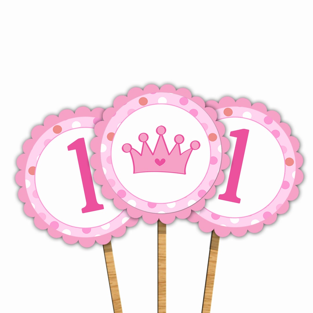 Printable Personalized Pink Princess Birthday Cupcake Topper - Pink Hot ...