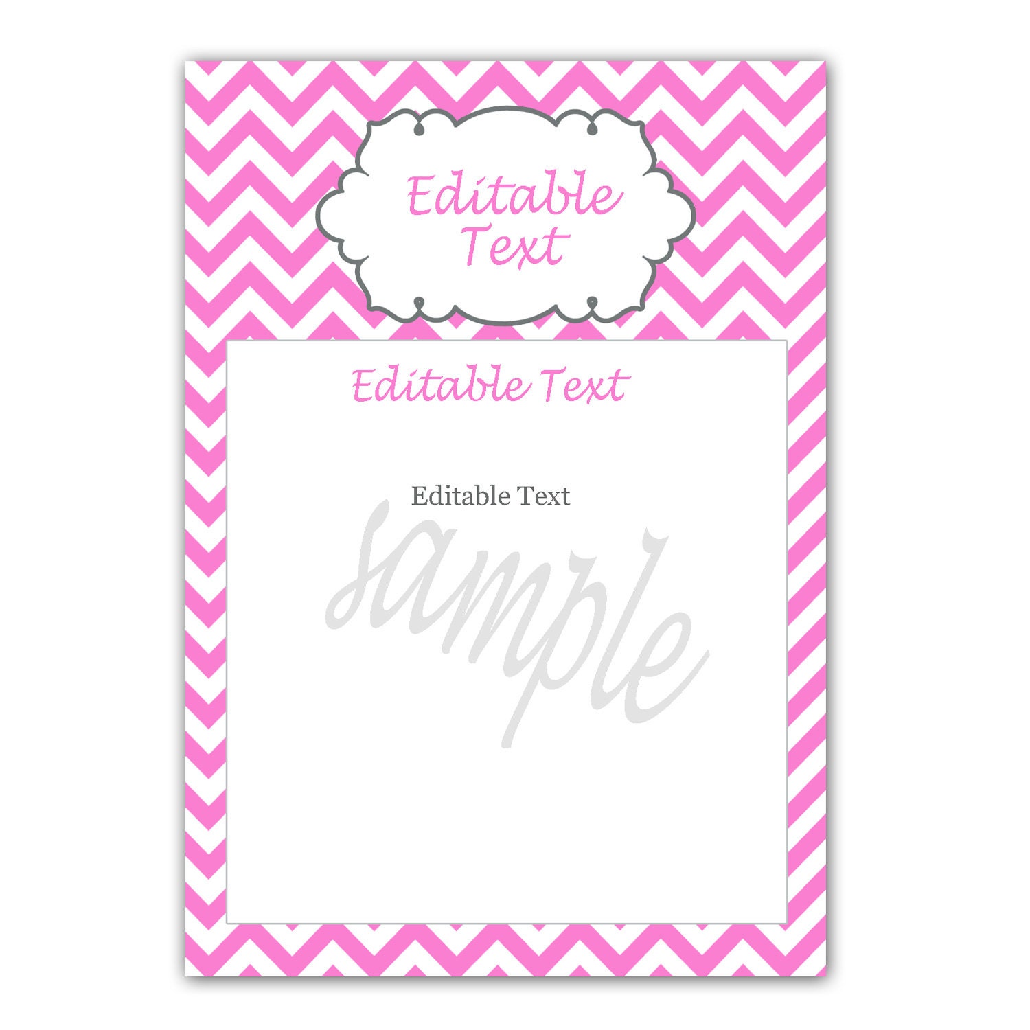 Editable Party Card Pink Chevron Invitation for Baby Shower - Etsy