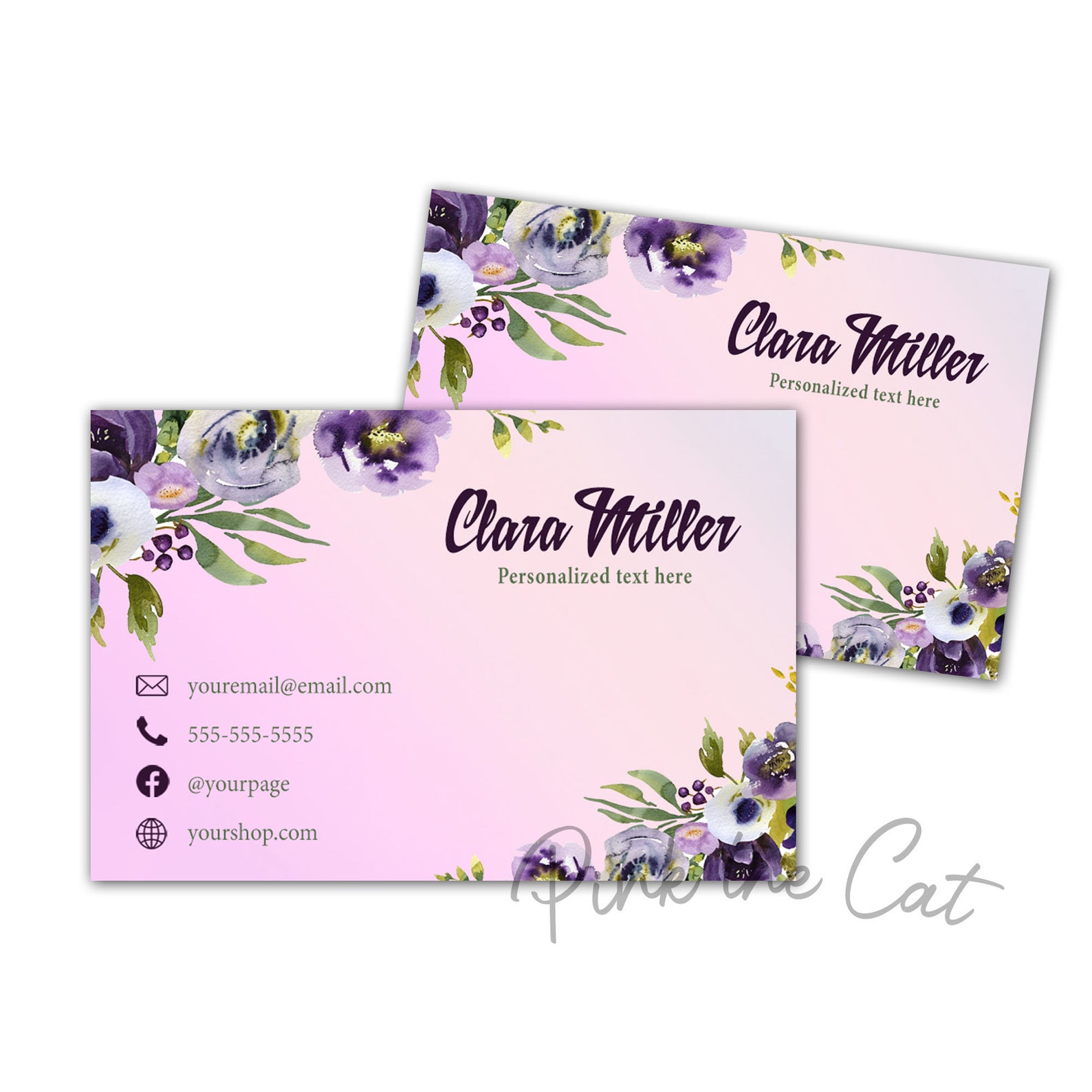 Floral Business Card Template for Your Etsy Shop or Any - Etsy