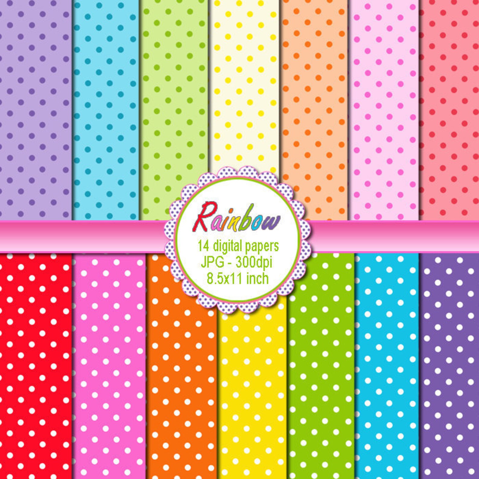 Polka Dots Clipart With Rainbow Colors Printable Craft Paper Scrapbook ...