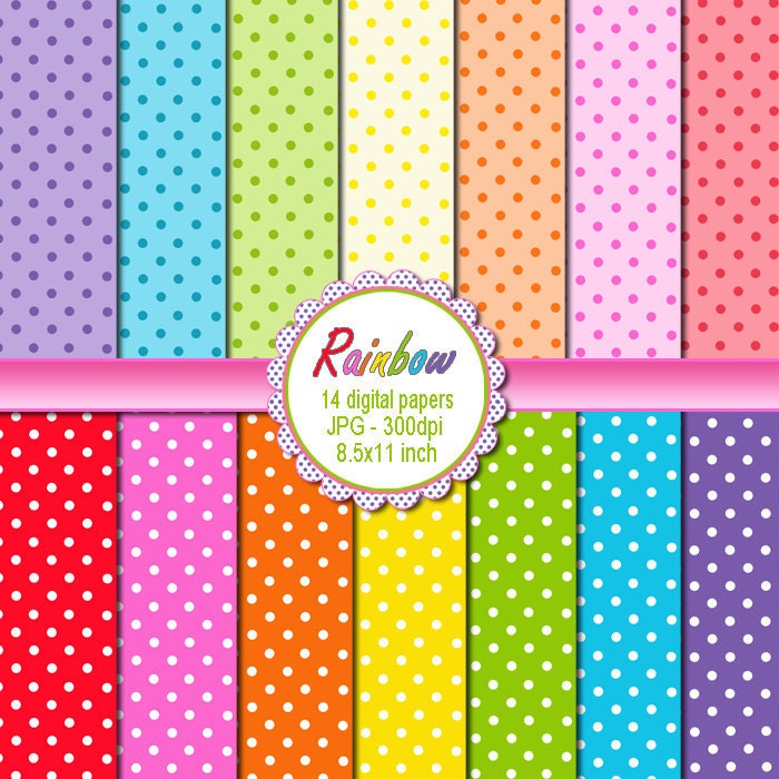 Polka Dots Clipart with Rainbow Colors Printable Craft Paper | Etsy