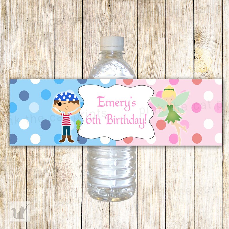 Pirate Fairy Bottle Label Wrappers Blue Pink Dots Kids - Etsy