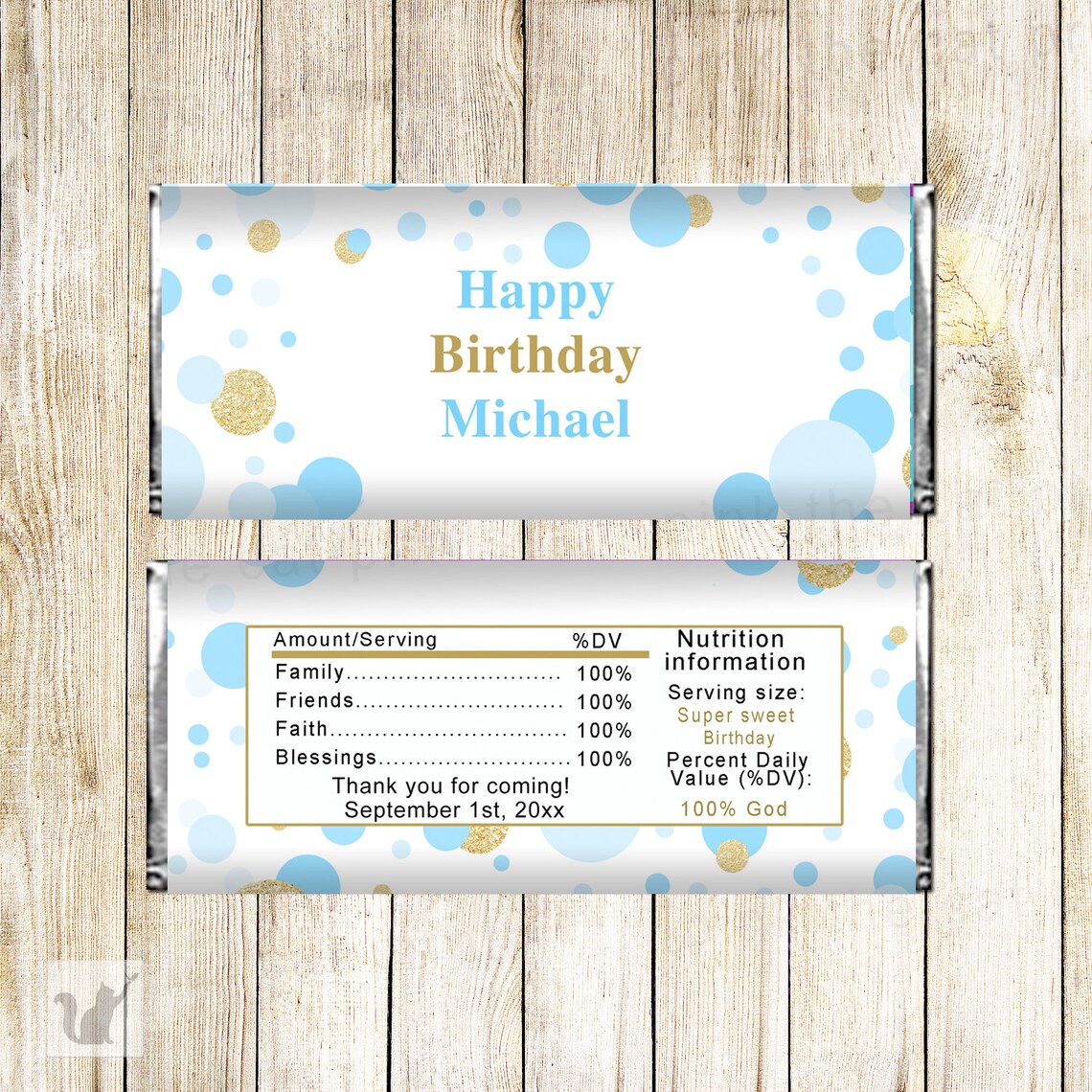 Blue Gold Candy Bar Wrapper for Boy Birthday Confetti Glitter - Etsy