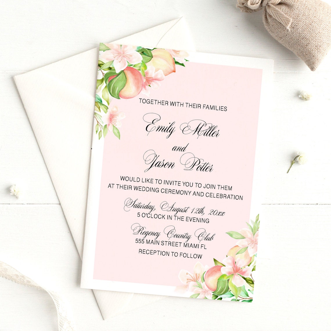 Peach Invitation Peaches Wedding Invitation Blush Peach - Etsy