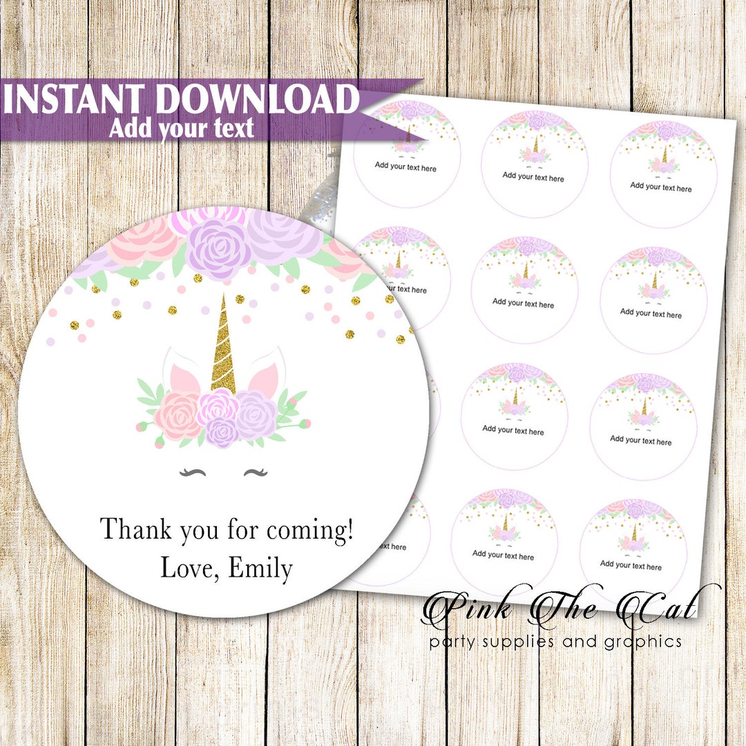 ON SALE Unicorn Face Favor Label, Printable Unicorn Favor Tags, Unicorn ...