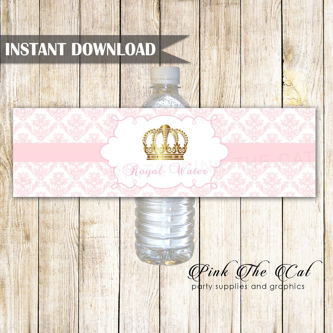 Princess Bottle Label Wrapper - Damask Princess Baby Shower Labels ...
