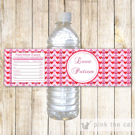 Valentines Water Bottle Labels Love Potion Hearts Pink Red - Etsy