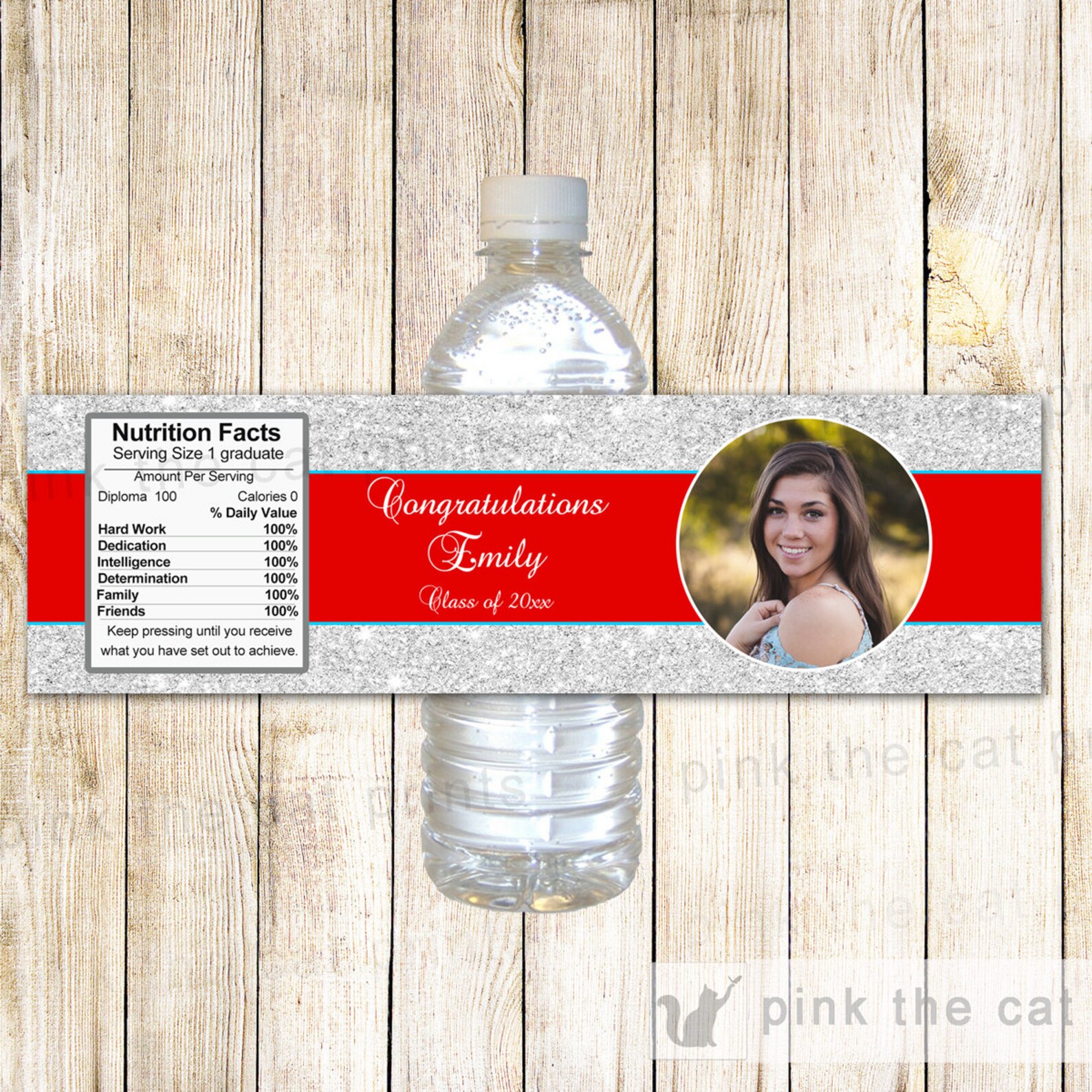 Silver Glitter Graduation Bottle Label Red Silver Graduation Bottle ...