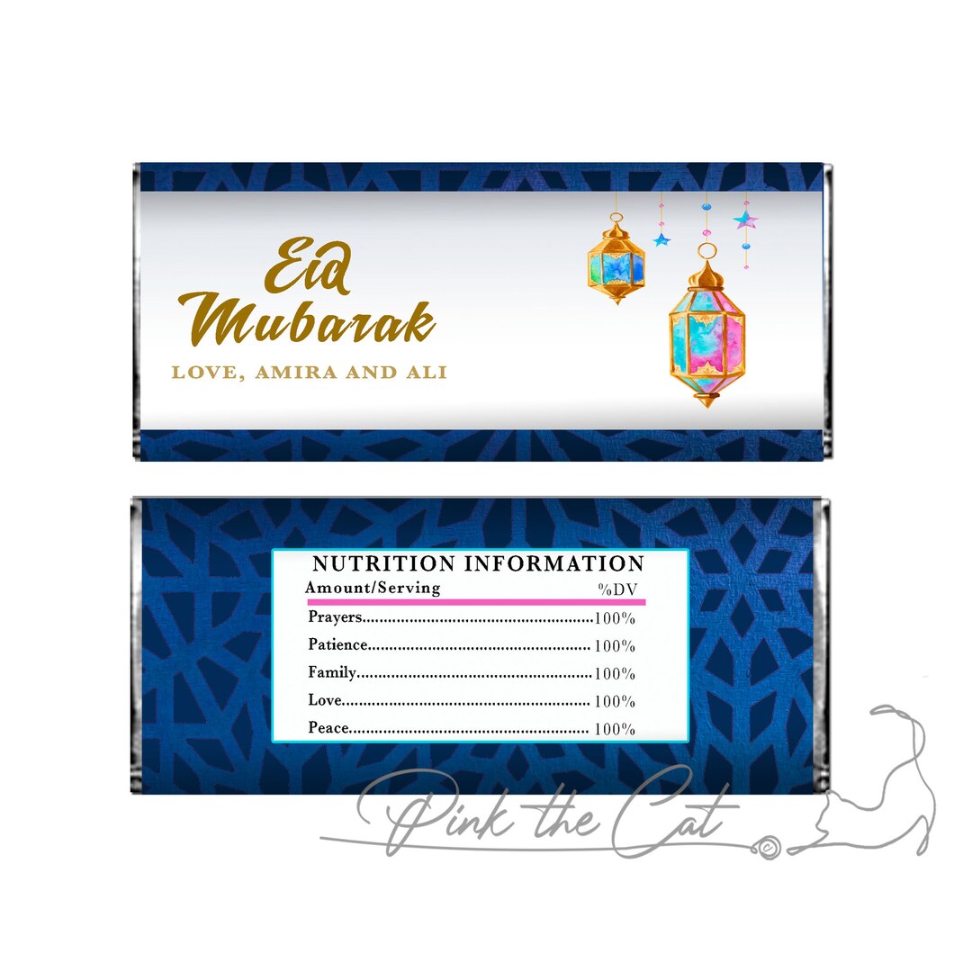 Eid Mubarak Candy Bar Label, Ramadan Mubarak Candy Wrapper, Happy Eid ...