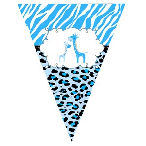 Party Flag Banner - Jungle Giraffe Zebra Leopard Boy Birthday Printable ...