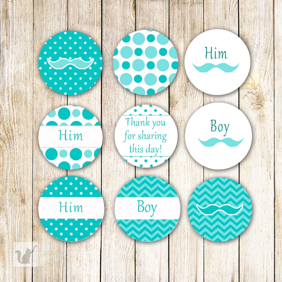 Mustache Chevron Polka Dots Turquoise Baby Shower Party Favors - Etsy