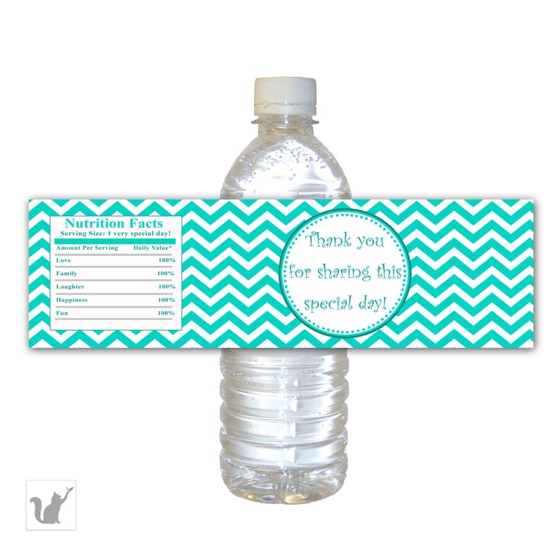 INSTANT DOWNLOAD Chevron Teal Party Water Bottle Label Wraps - Etsy